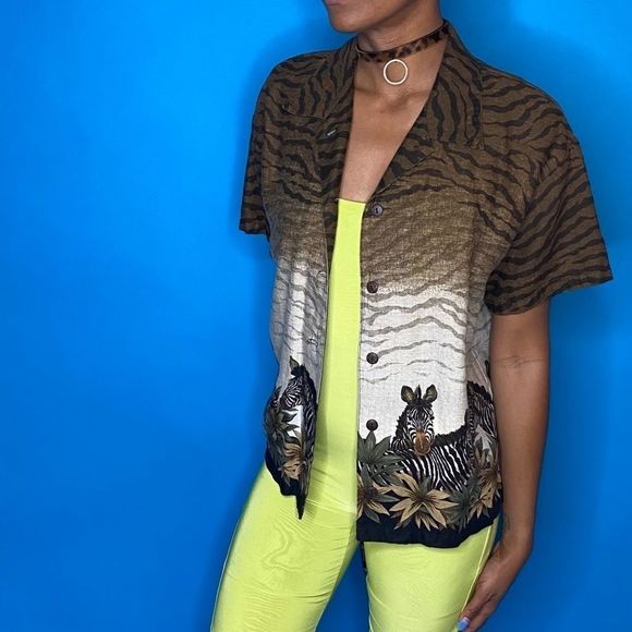Tops | Vintage Zebra Button Up | Poshmark